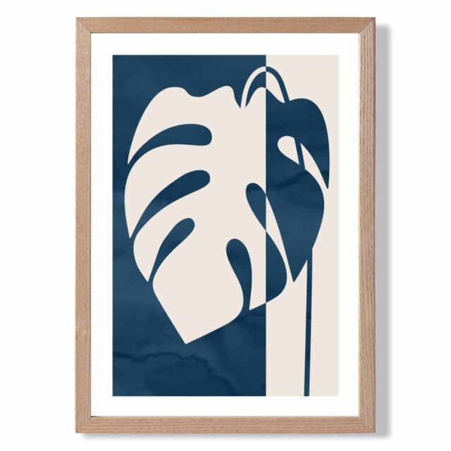 ARTZE Navy Blue Monstera Mid Century Tropical Framed Print SIZE: A2 ...