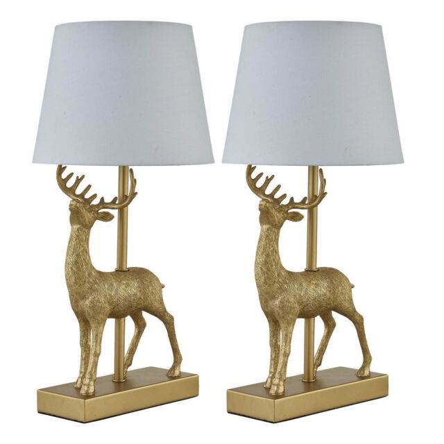 Set of 2 Grace - Gold Stag Table Lamps with White Shades by Debenhams ...