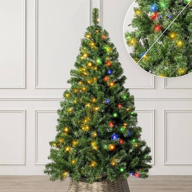 Christow Pre Lit Christmas Tree Aspen Spruce Colour Switch & Timer 5ft ...