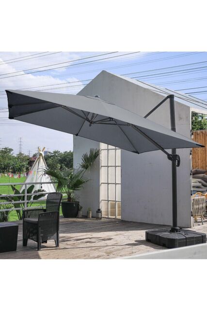 3m W x 3m D Large Square Canopy Rotating Outdoor Cantilever Parasol ...