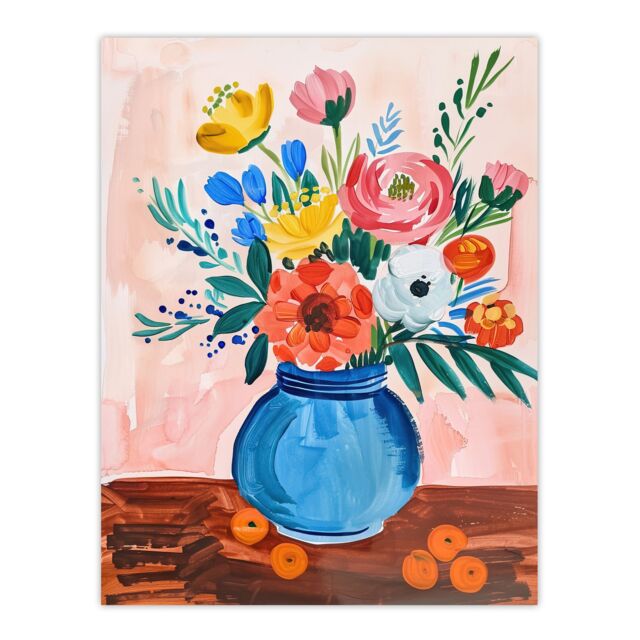 "Artery8 Flower Bouquet Vase & Fruit Still Life Painting Wall Art Print ...