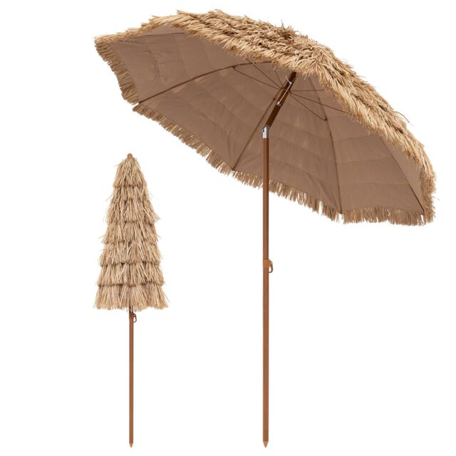 Gymax 196 cm Thatched Tiki Umbrella With Tilt Beach Umbrella Patio ...