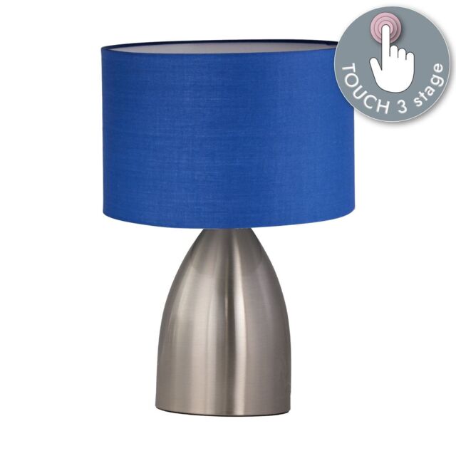 Valentina - Brushed Chrome Touch Lamp with Navy Blue Shade by Debenhams ...
