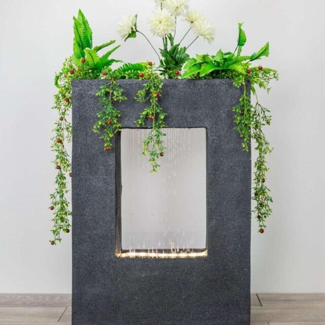 Milano Rain Effect Water Feature Planter Fountain with Lights H77cm by ...