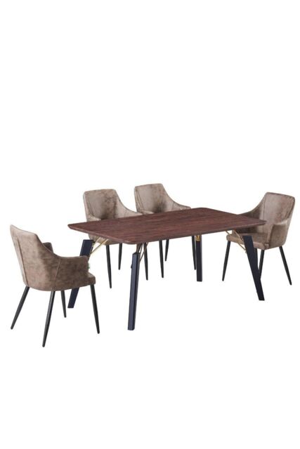 5PCs Zarah Cosmo Dining Table Set w/ a Brown Dining Table & 4 Faux ...
