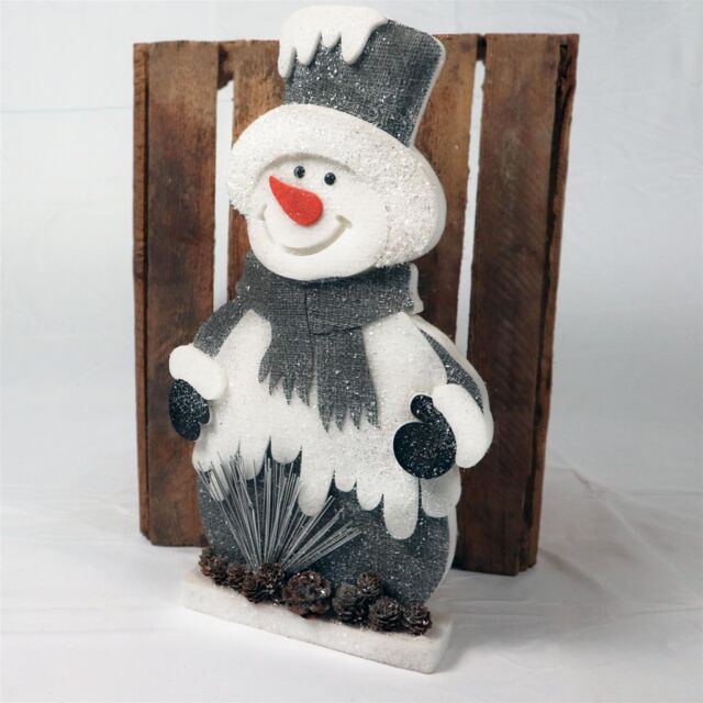 Shatchi 32cm Grey Snowman Christmas Tabletop Figures Window Wall ...