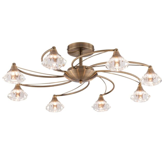 8 Light Semi Flush Ceiling Light Antique Brass Finish by Debenhams ...
