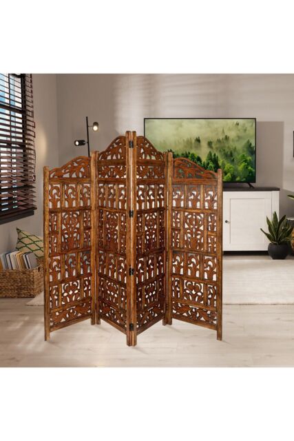 4 Panel Carved Wooden Room Divider Screen Gamla Design 200 x 180 cm by ...