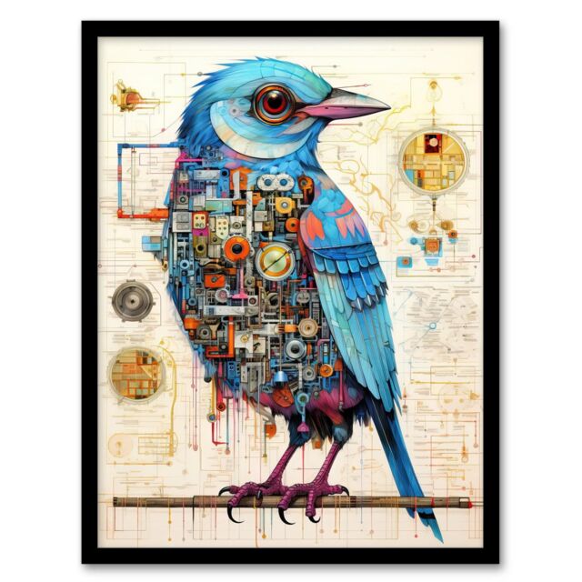 Bird Brain Robot Hybrid Schematic Blueprint Futuristic Secret Complex Arcane Manuscript Gift For ...
