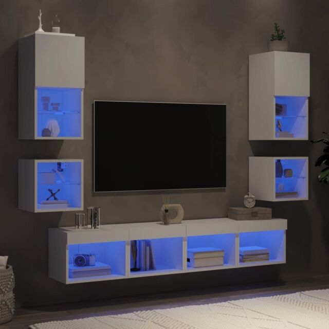 8 Piece TV Wall Units with LED White Engineered Wood by Debenhams ...