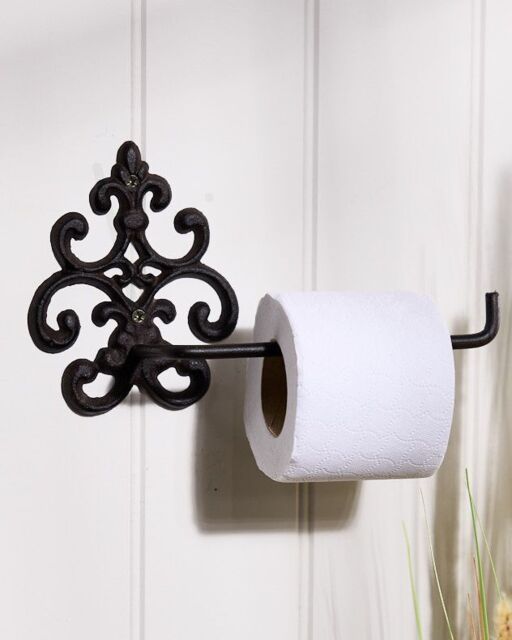 Vintage Style Brown Fleur De Lys Iron Scrolled Bathroom Toilet Paper ...