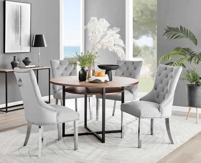 Adley Brown Wood Storage Dining Table & 4 Velvet Belgravia Chairs by ...