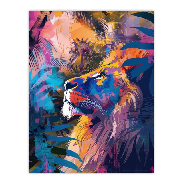 "Artery8 Wall Art Print Jungle Lion Colourful Abstract Pop Art Design ...