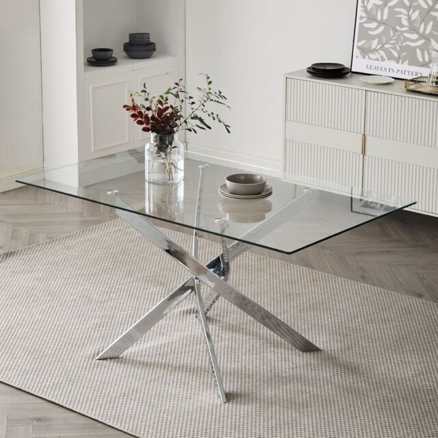Home Detail Lila 150cm Rectangle Glass Dining Table with Silver Legs by ...