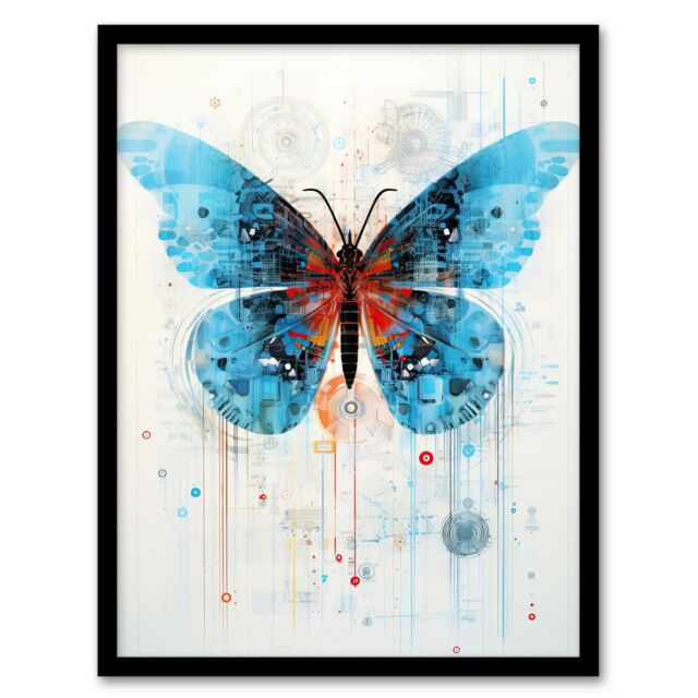 Artery8 Wall Art Print Blue Butterfly Spy Robot Hybrid Secret Military ...