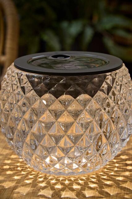 ValueLights Solar Powered Outdoor Black Diamond Pattern Glass Table ...