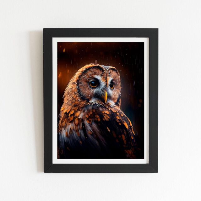 "Warren Reed - Designer Tawny Owl Face Splashart Dark Background Framed ...