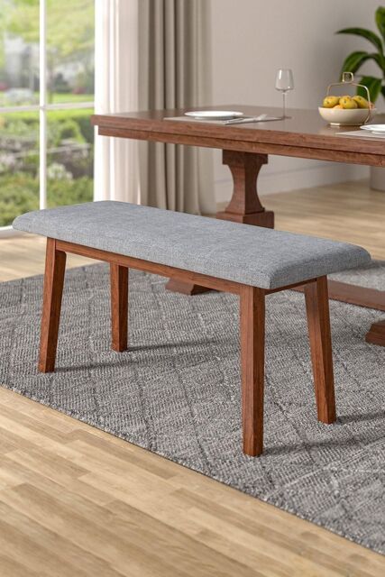 Mid Century Backless Linen Upholstered Dining Bench Dining Chair by ...