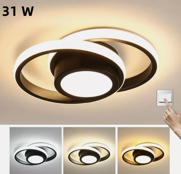 LED Ceiling Light, Round Ceiling Light Indoor Black 31W 3 Color Lights ...