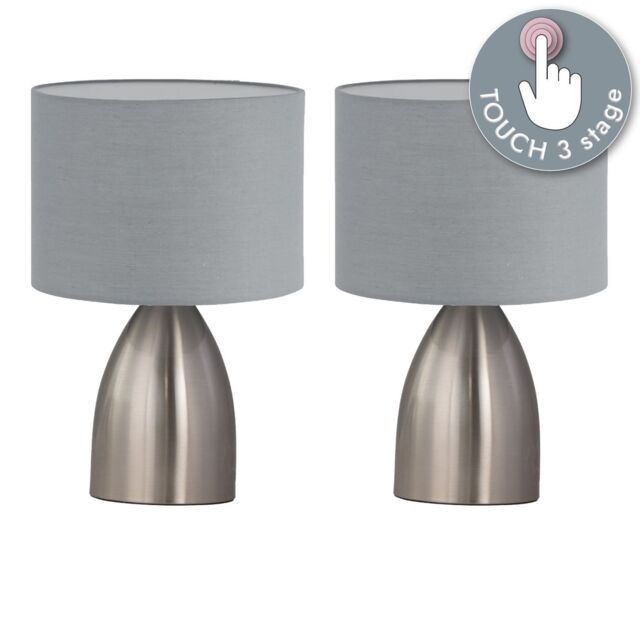 Set of 2 Valentina - Brushed Chrome Touch Lamps with Grey Shades by ...