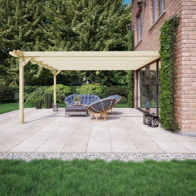 Wall Mounted Double Premium Pergola, Wood, L240 x W240 x H270cm, Brown by Debenhams | ufurnish.com