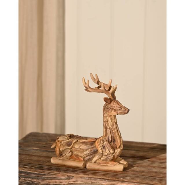 Naturecraft Resin Driftwood Collection Sitting Deer Figurine in Brown ...