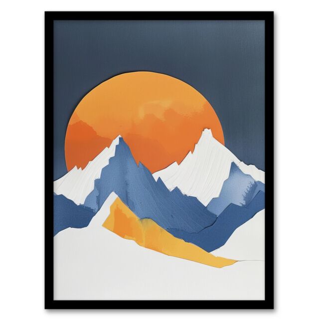 "Artery8 Alpine Mountain Peaks Sun Abstract Painting Framed Art Print ...