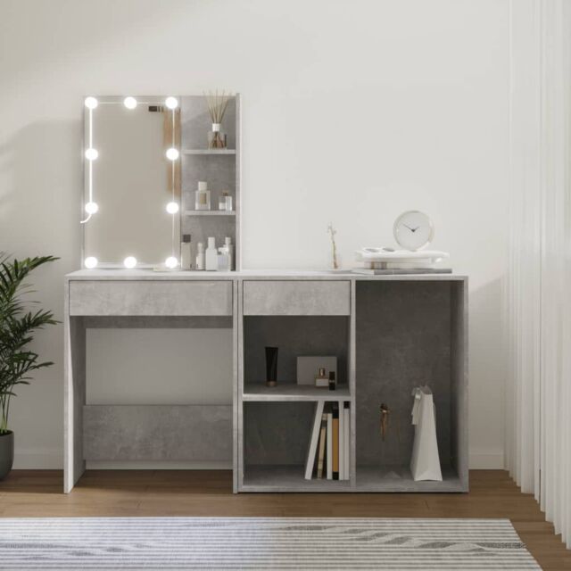 LED Dressing Table with Cabinet Concrete Grey Engineered Wood by ...