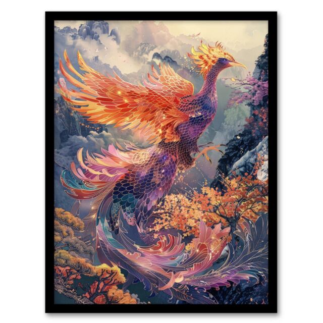 Wall Art Print Magical Phoenix Colourful Fantasy Concept Art Framed ...
