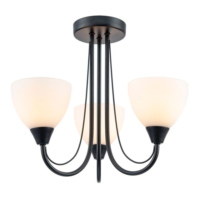 Happy Homewares Designer Three Arm Ceiling Light Fixture with Opal ...