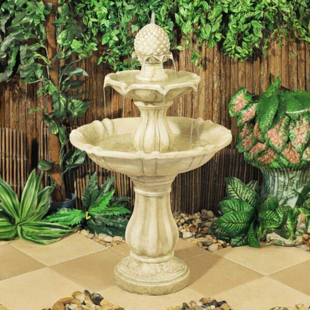 Cascading Water Feature Antique Ivory 2 Tier Self Contained 98cm by ...