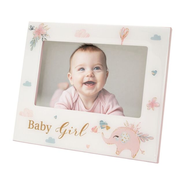 Baby Girl Baby Picture Frame with Soft Pastel Pink Elephant and Hearts ...