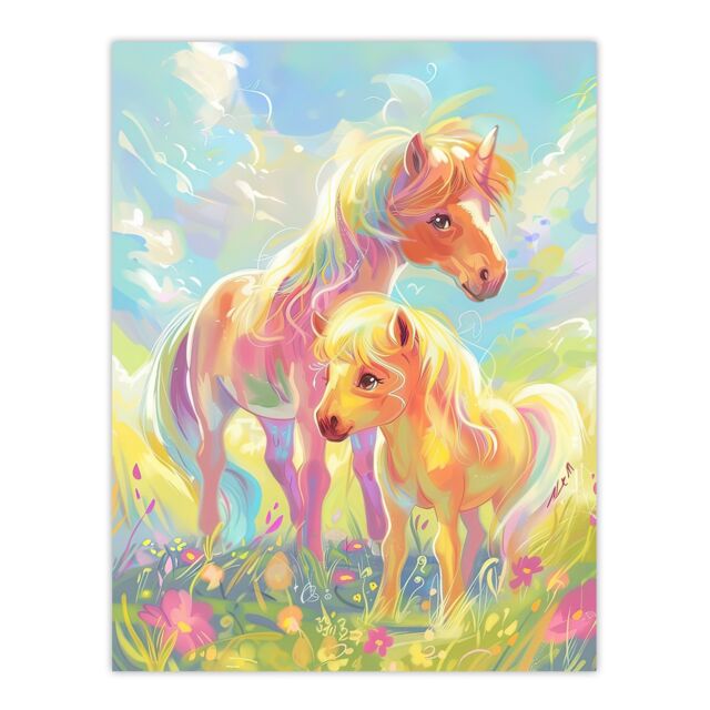 "Artery8 Cute Rainbow Ponies in Flower Meadow Cartoon Wall Art Print ...