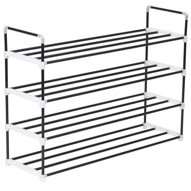Shoe Rack with 4 Shelves Metal and Plastic Black by Debenhams ...