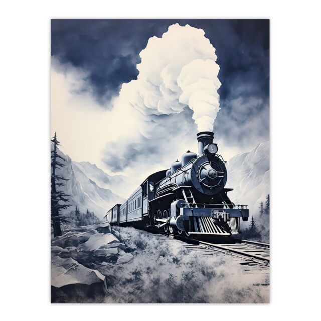 "Artery8 Wall Art Print Steam Train Ride Through Mountain Valley Blue ...
