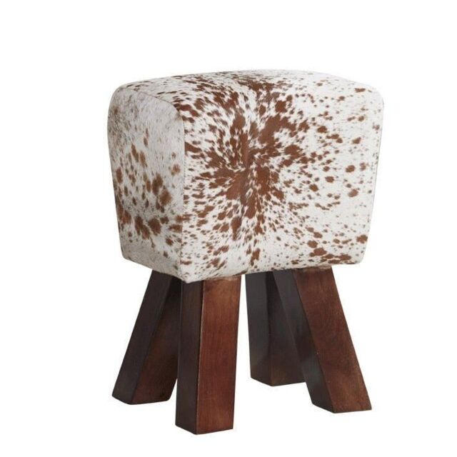 Solid Wooden Legs Stool Covered In Genuine Cowhide Leather Natural by ...