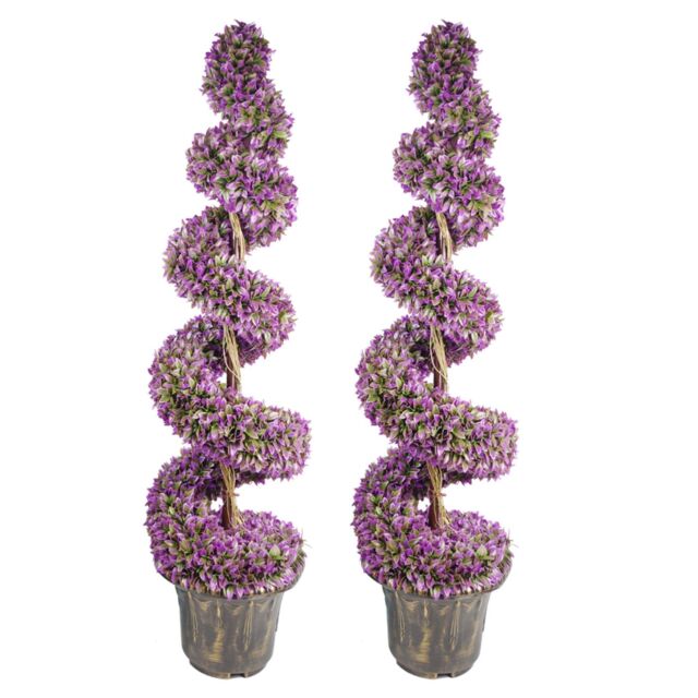 Pair of 120cm Purple Artificial Boxwood Spiral Trees with Planters by ...
