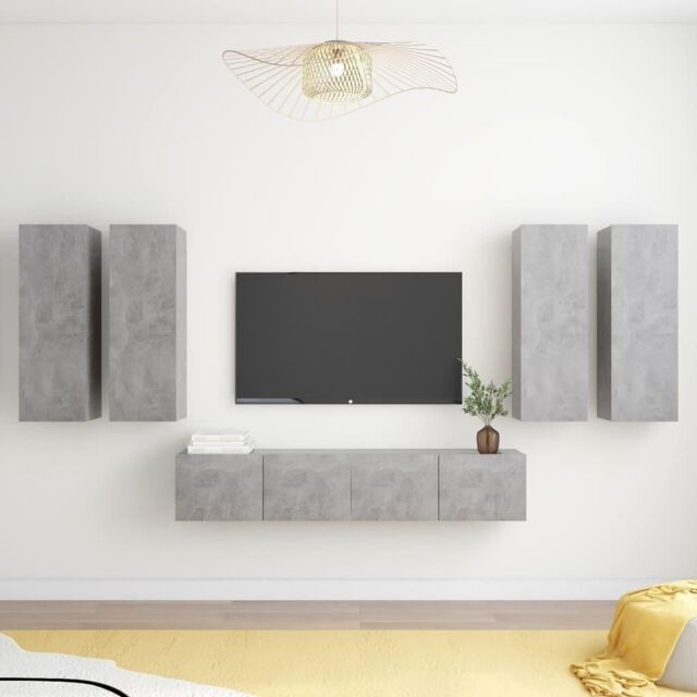 6 Piece TV Cabinet Set Concrete Grey Engineered Wood by Debenhams ...