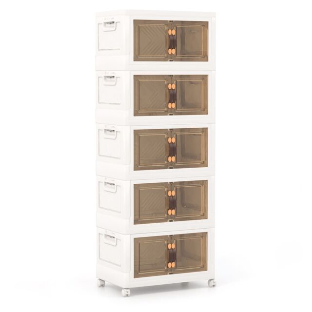 5-Pack Storage Bins With Lids Folding Stackable Plastic Boxes Lockable ...