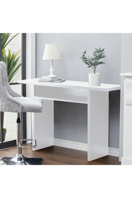 White Rectangular Narrow Console Table Breakfast Coffee Bar Table by ...