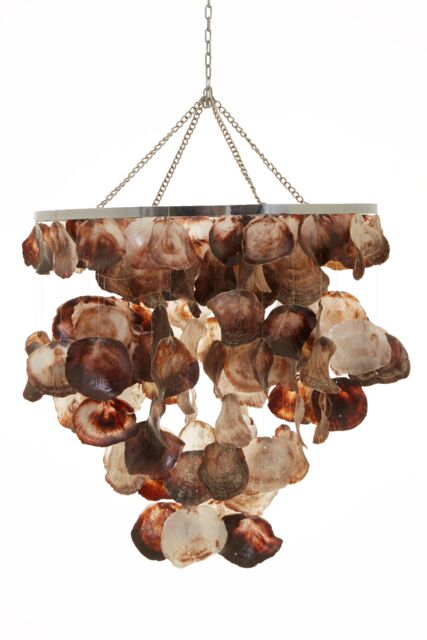 Orsina Natural Shell Pendant Shade, Circular Frame With Cascading Palu ...