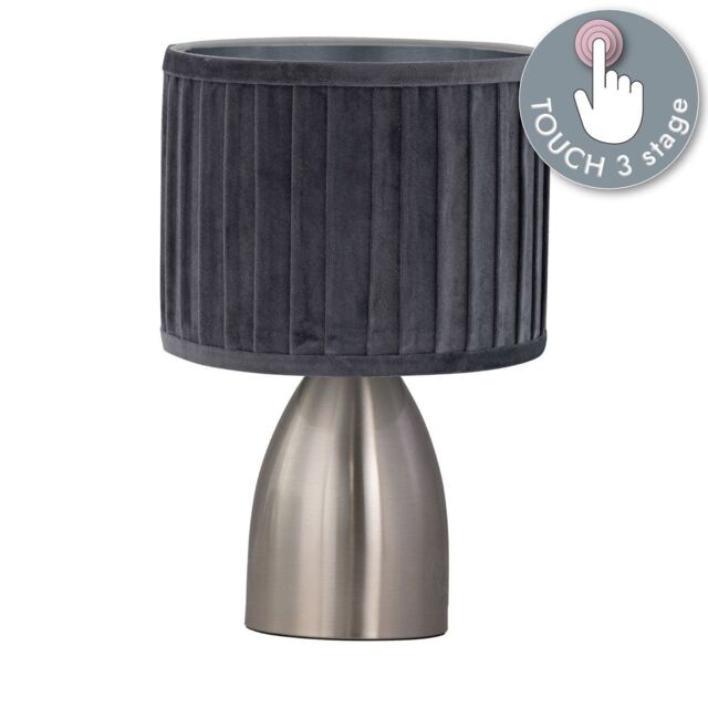 Valentina - Brushed Chrome Touch Lamp with Grey Pleated Velvet Shade by ...