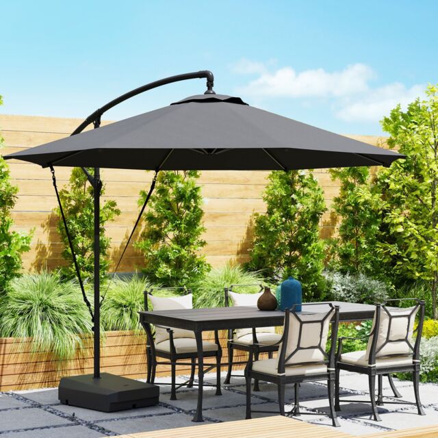 Garden Cantilever Parasol with Cover Weighted Base Wind Strap Grey by ...