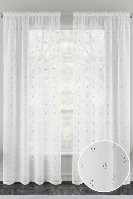 Metallic Diamond Print On Sheer Linen Look Fabric with Rod Pocket ...