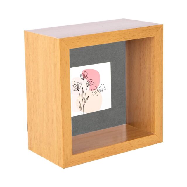 "3D Deep Box Photo Frame - 4 x 4"" with 2 x 2"" Mount - Light Wood" by ...