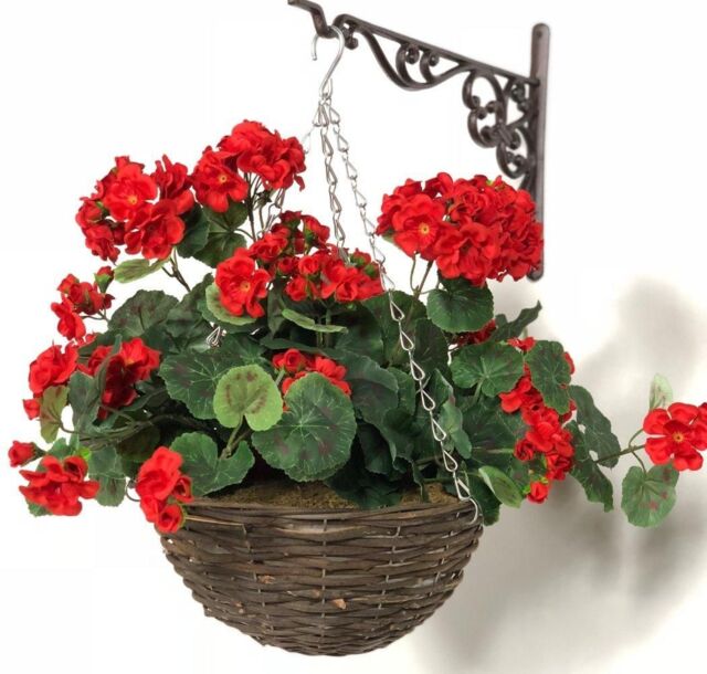 Primrose Large Artificial Geranium Flowers Rattan Hanging Basket ...