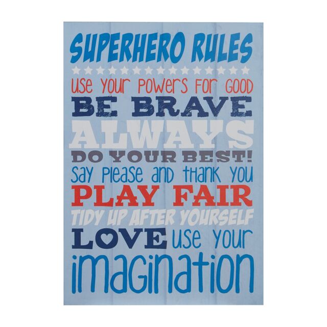 Orsina Kids Superhero Rules Wall Plaque, Inspirational & Educational ...