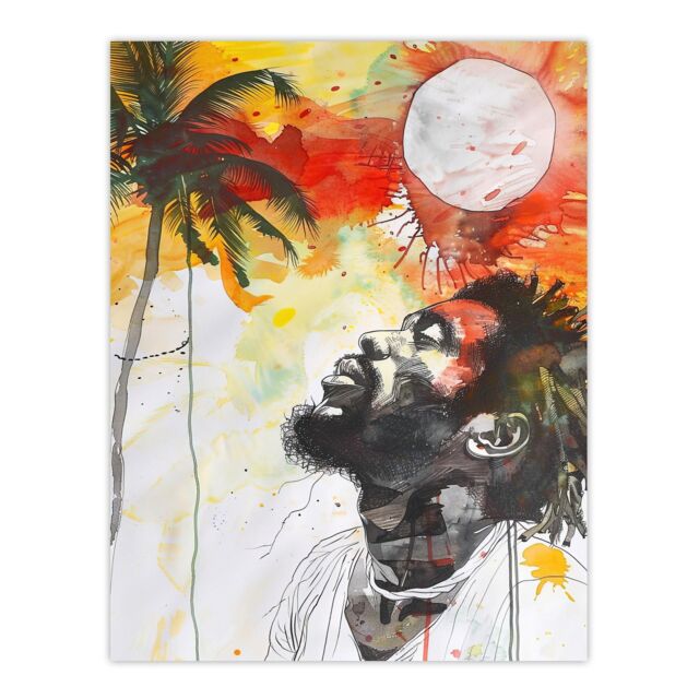 Jamaican Man Portrait Sunset Palm Tree Rastafari Wall Art Print by ...