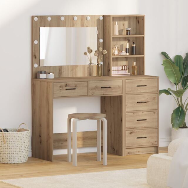 Berkfield Home 2 Piece Dressing Table Set with LED Artisan Oak ...