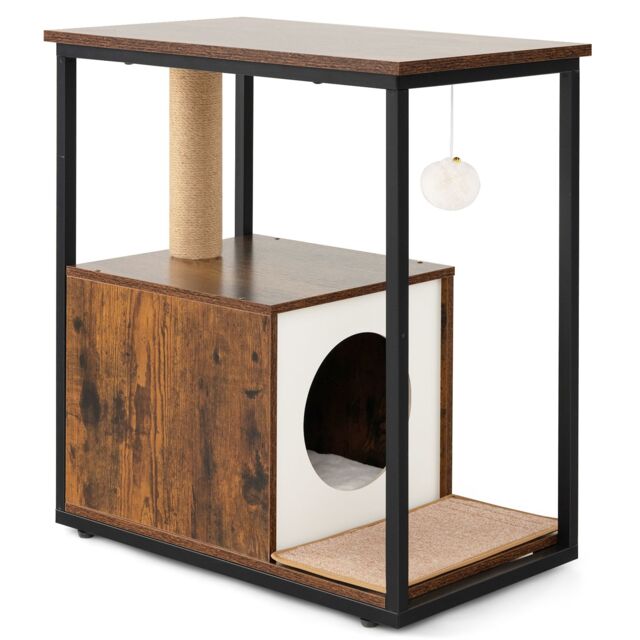 Costway Cat House Side Table Kitten Cat Cabinet End Table with Cat ...